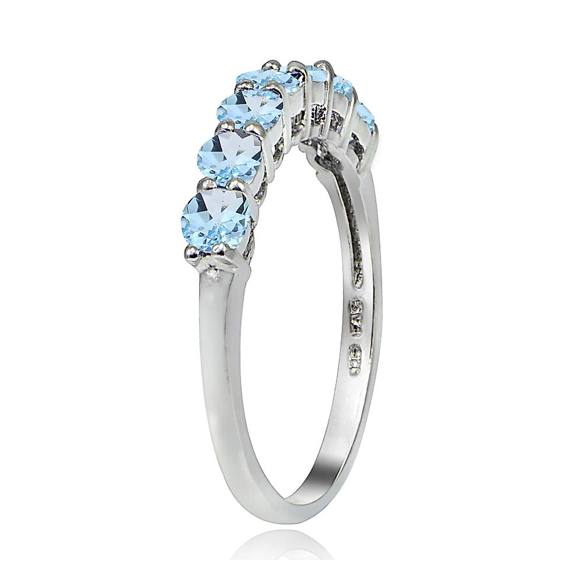 GemStar USA Sterling Silver Blue Topaz 3mm Thin Half Eternity Band Ring, Size 8