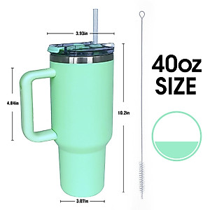 LXSJIUJIU 40 oz Tumbler with Handle and Straw Lid,Insulated Reusable Stainless Steel Water Bottle ，Cupholder Friendly Double Wall Vacuum Sealed Cup (Fluorescent Green