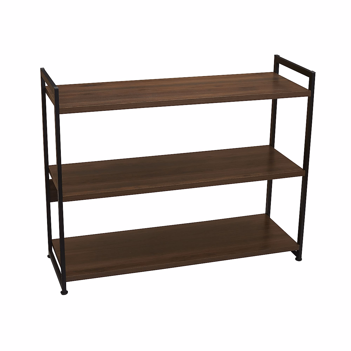 Household Essentials Mid Century Wide 3 Tier Book Shelf, Walnut Wood Finish