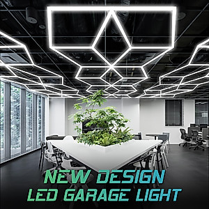 ALL4DETAIL Car Detailing Hexagon Garage Light, 6500K 42570LM LED Ceiling Lights Heaxgon Lighting System with Extended Copper Needle, 15.99 × 7.96ft