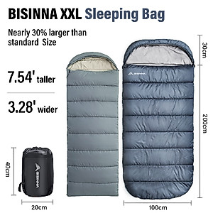 BISINNA XXL Sleeping Bag(90.55"x39.37") for Big and Tall Adults,3-4 Seasons Plus Size Warm and Comfortable Waterproof Lightweight Sleeping Bag Great for Camping Backpacking Hiking Indoor & Outdoor