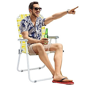 AFFAVON Webbed Patio Lawn Folding Up Beach Chairs 2 Packs Lightweight, Sturdy, Comfortable, Portable, and Stylish Outdoor Chair for Yard, Garden，Camping, Sports and Beach (Yellow)