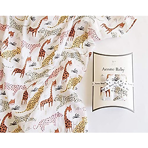 Aenne Baby Muslin Swaddle Blanket for Boys & Girls, Infant Toddler Quilt, Luxurious Wrap, Soft and Silky Stroller & Nursing Cover, Safari Animals Giraffe Cheetah Lion Blankie, Large 47"x 47", 1 Pack