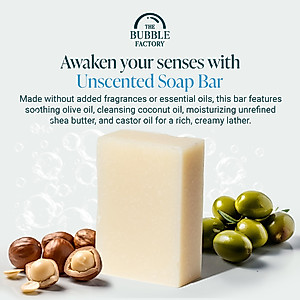The Bubble Factory Handmade Natural Bath & Body Soap Bar, Vegan, All-Natural, Palm Oil Free, Made in USA with Shea Butter + Essential Oils, Unscented, 3 Bars