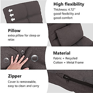 FLOGUOR Chaise Lounge Indoor, 14-Position Floor Chair with Back Support for Adults Kids, Folding Lazy Sofa Chair Lounge Chair with a Padded Pillow for Living Room, Bedroom, for Gaming Reading 8823CO