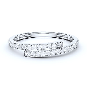 PRSTANI 10K White Gold Petite Split Shank Simulated Round Brilliant Diamond Ring Pave Wedding Band (5)