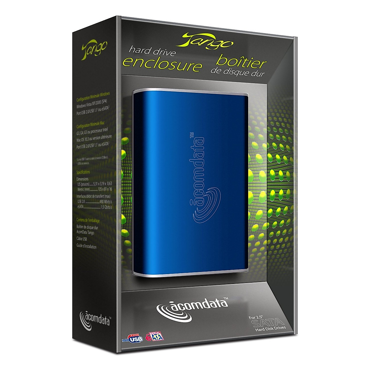 Acomdata Tango USB 2.0/eSATA 2.5-Inch SATA Hard Drive Enclosure TNGXXXUSE-BLU (Blue)