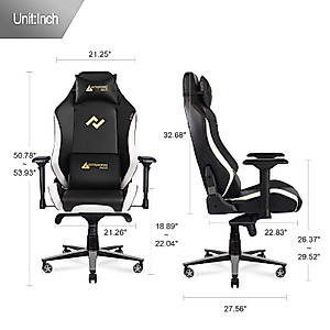Gaming Chair 350lb Big and Tall High Back Office Chair Ergonomic Racing Reclining Chair with 4D Armrests Swivel Tilt Rocker (White)