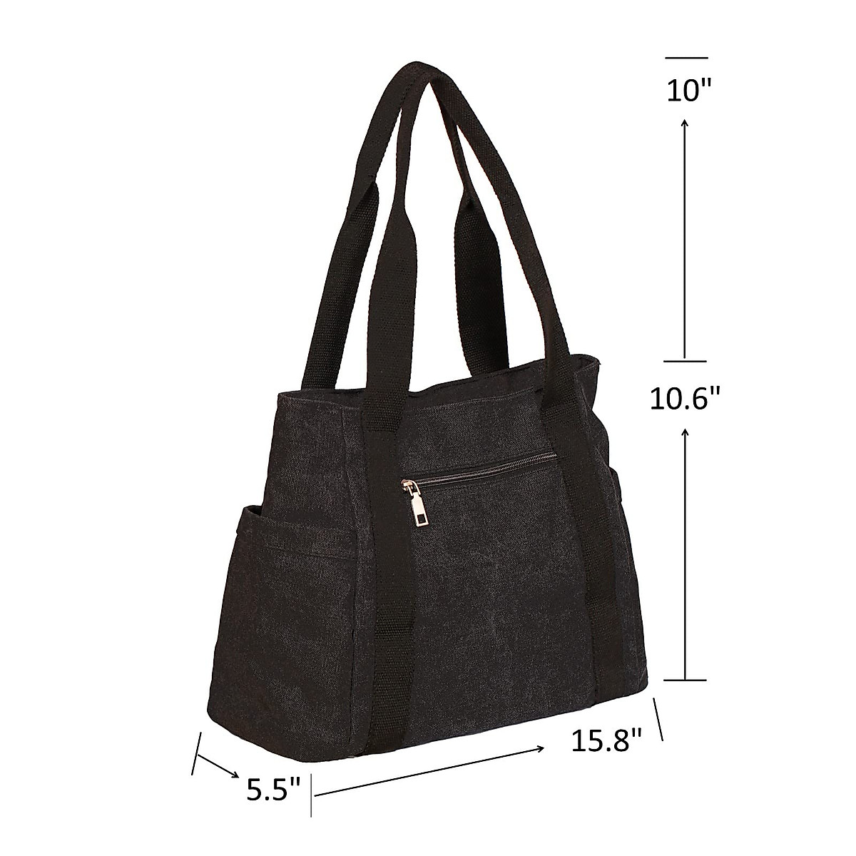 YHSHYZH Black Tote Bags for Women, Canvas Work Bags, Medium Beach Bag with Zipper, Teacher Shoulder Bag, Everything Purses for Women Gifts Trendy (Medium, Black) …