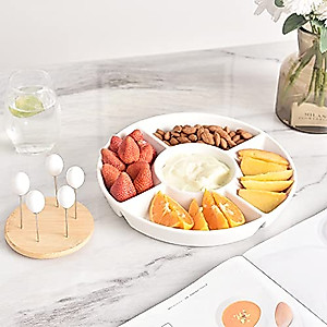 Singkasa Chip & Dip Serving Set Porcelain 4 Sectional Round Divided Serving Platter/Tray with Fruit Insert