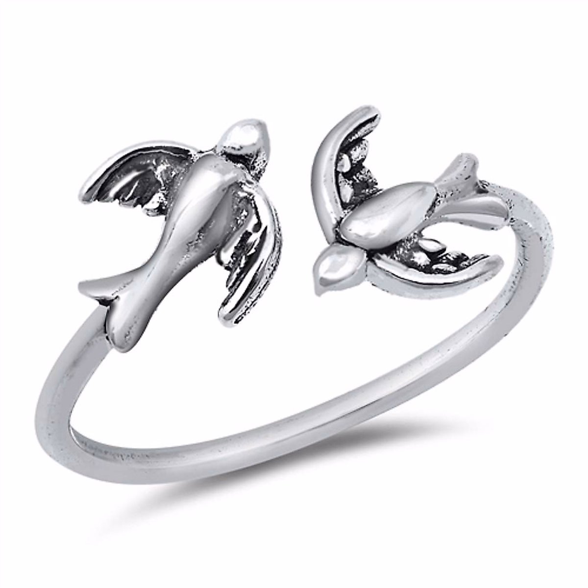 CloseoutWarehouse 925 Sterling Silver Oxidized Twin Sparrows Adjustable Ring Size 8