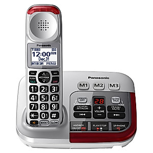 Panasonic Amplified Cordless Phone with Slow Talk, 50dB Volume Boost, 112dB Lound Visual Ringer, Hearing Aid Compatibility, Large Screen and Backlit Keypad - KX-TGM450S - 1 Handset (Silver)