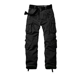 AKARMY Men's Fleece Lined Hiking Pants Outdoor Cargo Pants Casual Work Ski Pants with 8 Pockets Black 42