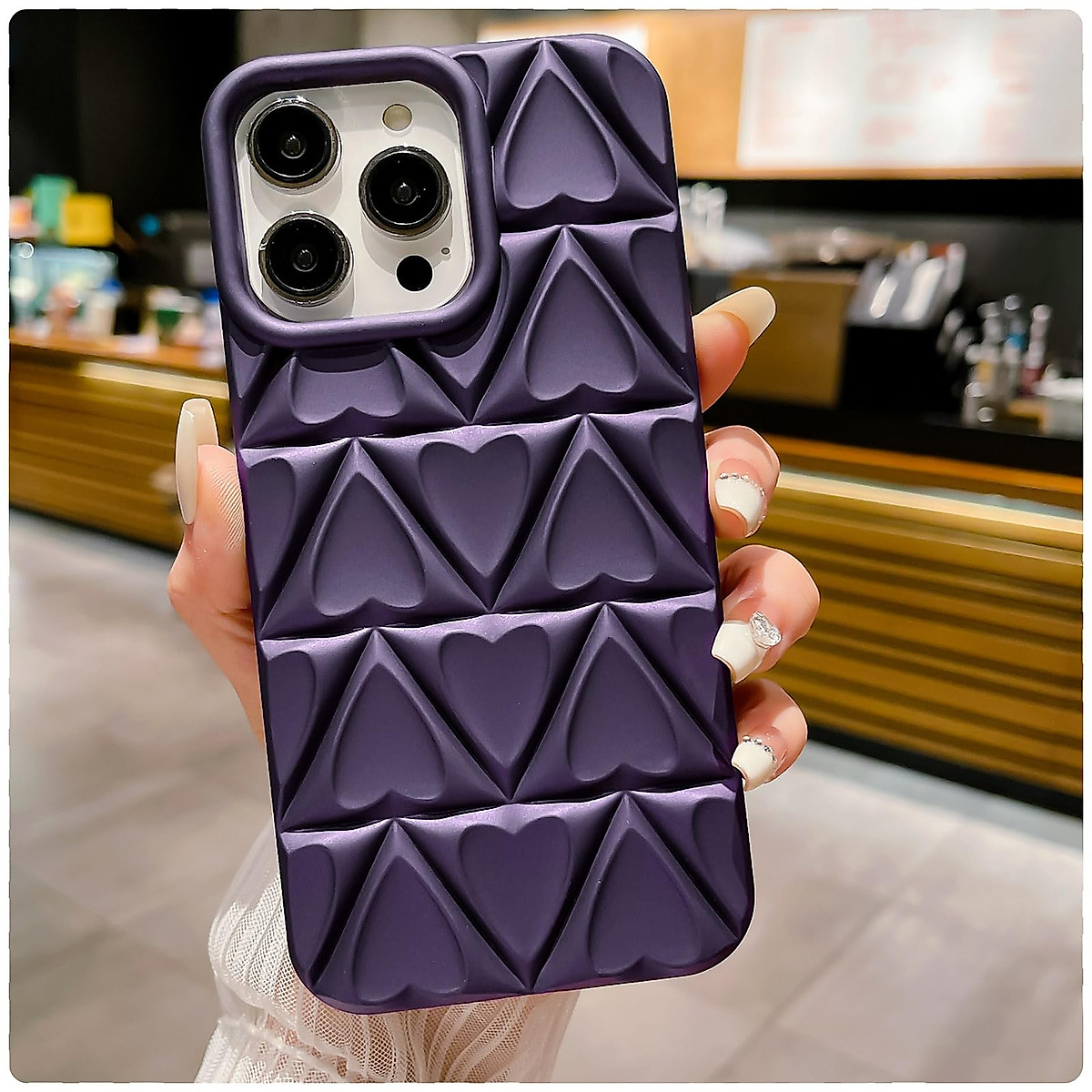 HYUEKOKO Compatible with iPhone 14 Pro Max Case Love Heart Pattern Soft TPU Shockproof Camera Protective Back Cover for Women Girl Cute Phone Case for iPhone 14 Pro Max 6.7 Inch Dark Purple