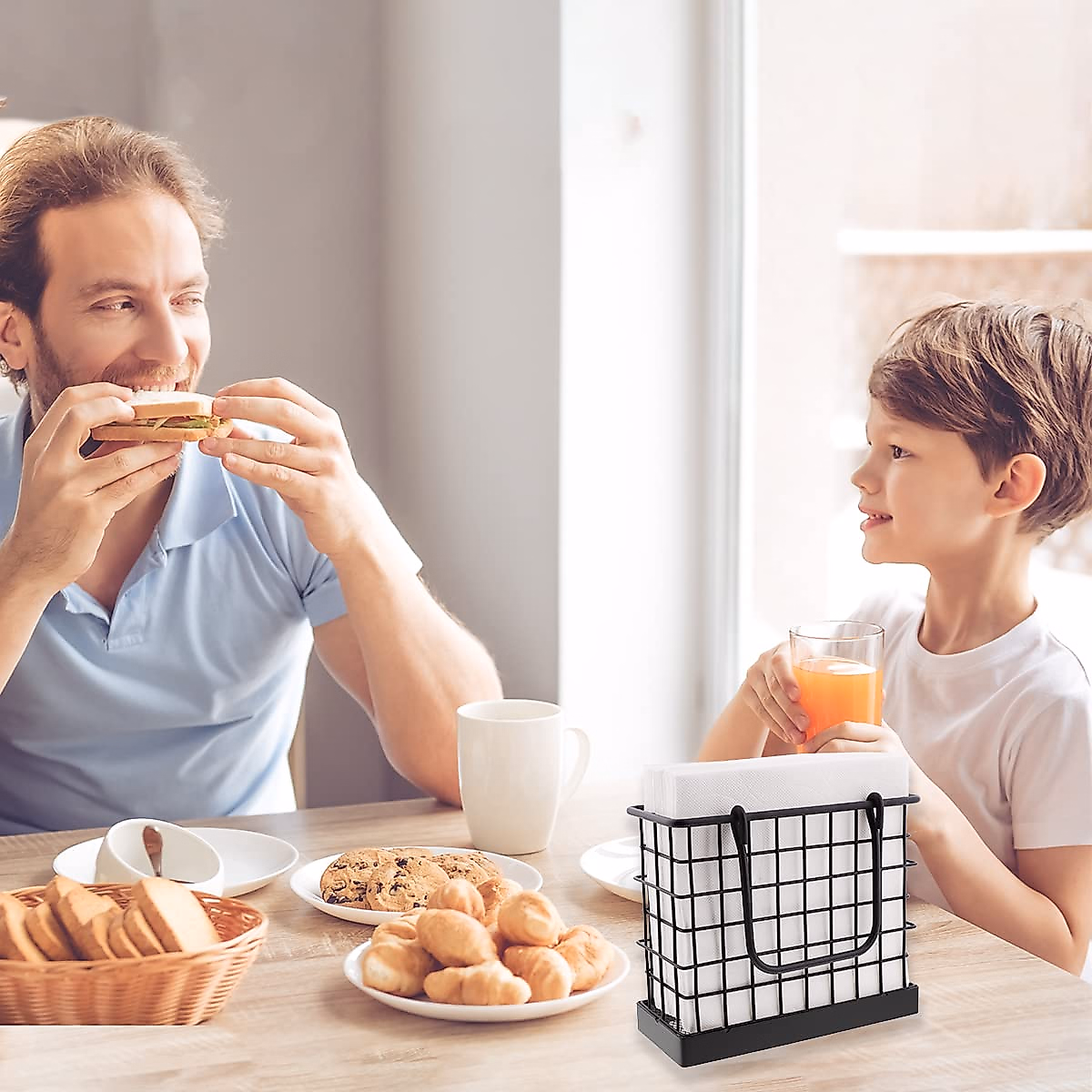 Black Metal Standing Napkin Holder Caddy for Lunch Napkins
