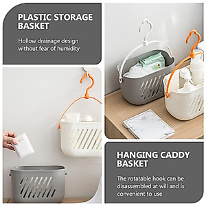 DOITOOL 2Pcs Hanging Shower Plastic Hanging Shower Baskets Portable Kitchen Organizer Storage Basket with Hook for Home Grey