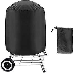 Kettle BBQ Grill Cover, Linkstyle Round Barbecue Grill Covers for Weber Charcoal Kettle, Heavy Duty Waterproof Smoker Cover Dome Gas Outdoor Grill Cover for Char-Broil, 24" D x 28.5" H, Black