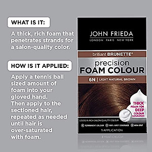 John Frieda Precision Foam Color, Light Natural Brown 6N, Full-coverage Hair Color Kit, with Thick Foam for Deep Color Saturation