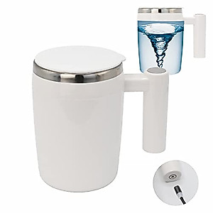 daasigwaa Rechargeable Self Stirring Mug - Magnetic Electric Auto Mixing Stainless Steel Cup for Office/Kitchen/Travel/Home Coffee/Tea/Hot Chocolate/Milk-430 ml/14.5 oz(White)