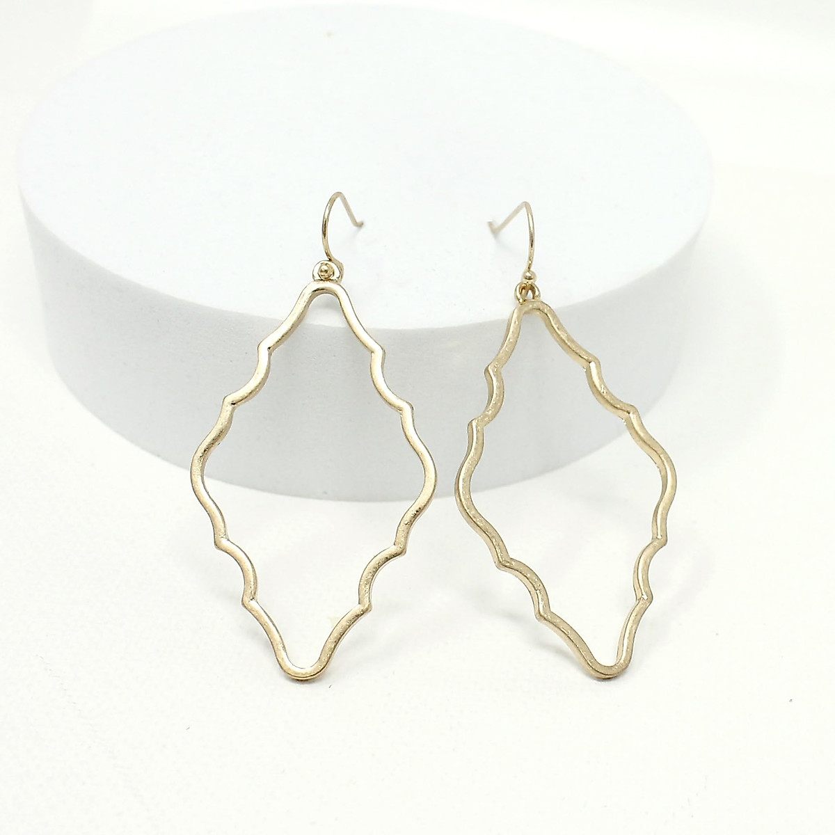 POMINA Lightweight Simple Basic Geometric Gold Dangle Drop Earrings Open Gold Teardrop Earrings for Women (A) Worn Gold)