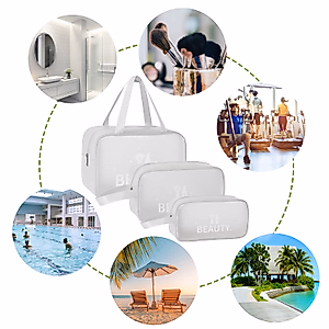 DBPBToU Makeup Bag Set, 3 Pieces Travel Toiletry Bags with Large Capacity, Clear & Waterproof Cosmetic Bags for Women (beige)