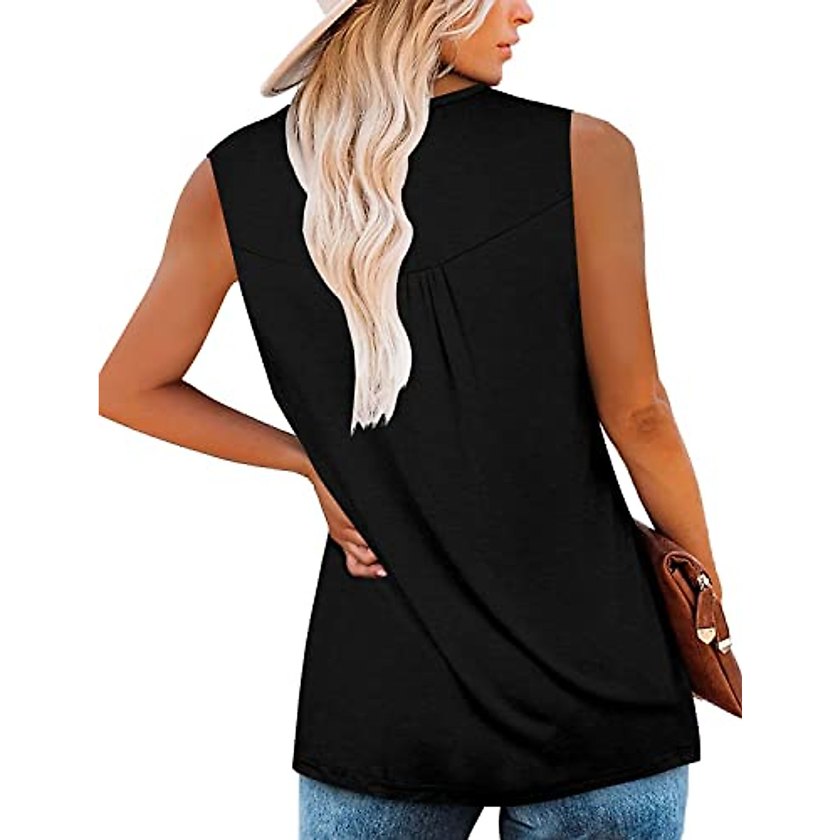 Casual Loose Tops for Women Buttons T Shirts Sleeveless Tunics for Leggings Black XXL