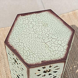 GDFStudio Elliot Outdoor 12 Inch and 14 Inch Sunburst Iron Side Table Set (Crackle Green)