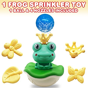 ArtCreativity Frog Bath Sprinkler Toy Set, Includes 1 Frog Fountain, 4 Nozzles, and 1 Ball, Battery-Operated Bathtub and Swimming Pool Toy for Kids, Great Gift for Boys and Girls Ages 3 and Up
