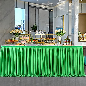 Partisky Green Polyester Table Skirt for Rectangle Tables 6ft, Wrinkle Resistant Pleated Ruffle Table Cloth for Banquet Wedding Trade Baby Shower Display Gift Dining Table