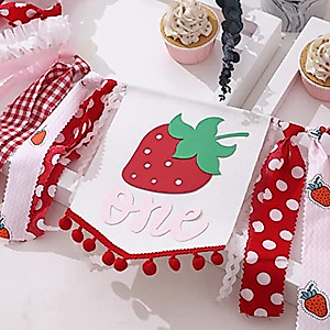 Strawberry High Chair Banner for 1st Birthday - Strawberry Theme Birthday Decoration, First Birthday Decorations for Girl, Sweet One Birthday Party Decorations, Cake Smash Photo Props