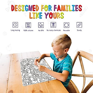 merka Plastic Placemats Set of 6 Wipeable Kids Placemat Kids Table Silicone Placemat Cats and Dogs Set of 4 Mats with 7 Dry Erase Markers for Ages 2 and Up
