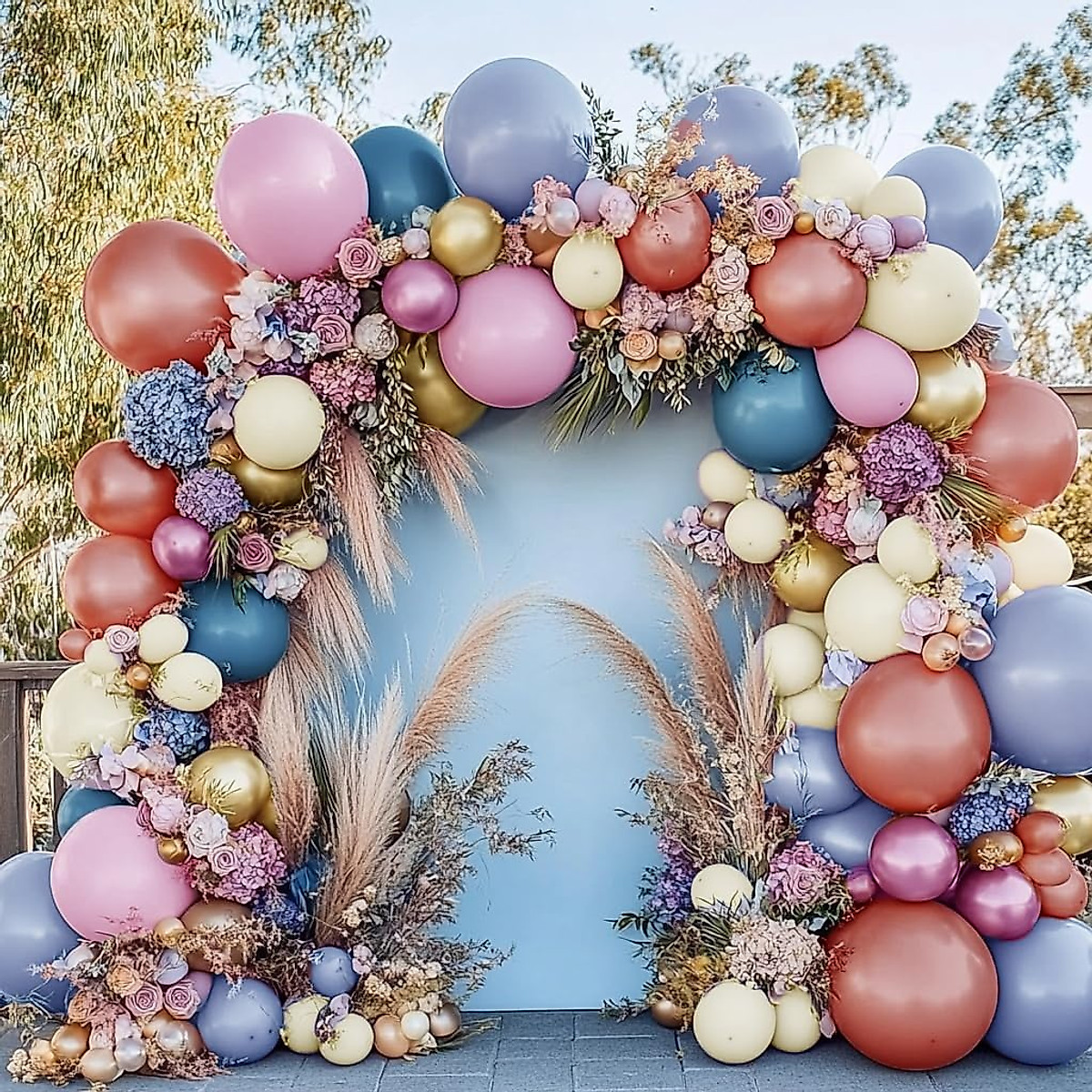 Pastel Balloon Garland Kit Rose Gold Purple Chrome Metallic Dusty Pink Rose Blue Macaron Yellow Balloon Arch Kit for Birthday Baby Shower Garden Party Wedding Wild Flower Picnic Decoration