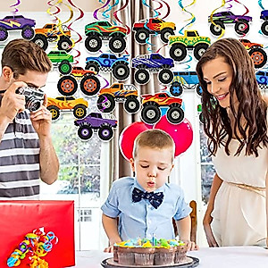 Truck Hanging Swirl Banner Party Decorations 60 Pieces Race Car Cutout Glitter Foil Streamers for Kids Racing Car Birthday Party Supplies Baby Shower Home Wall Ceiling Garden Decor