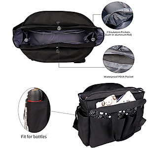 Diaper Bag Tote with Pacifier Case&Changing Station Upgrade Multi-Function Messenger Weekender Bag Baby Bag with Adjustable Shoulder Strap Insulated Pockets (N Black)