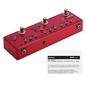 MOSKYAudio Multi Effects Pedal Buffer + Booster + Overdrive + Distortion + Chorus + Delay Effects 6 Effects Pedal In 1 Unit (DC5)
