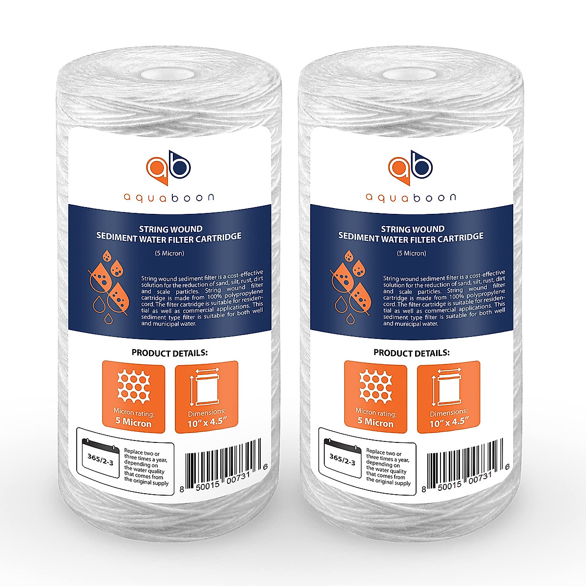 Aquaboon 4 Pack of 5 Micron 10" x 4.5" Pleated Sediment Water Filter Replacement Cartridge & Aquaboon 2-Pack of 5 Micron 10" String Wound Sediment Water Filter Replacement Cartridges