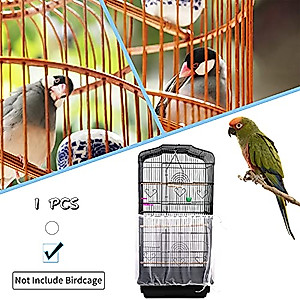 Daoeny Universal Bird Cage Cover, Adjustable Parrot Nylon Airy Soft Mesh Net, Seed Feather Catcher, Birdcage Cover Skirt Sheer Guard for Parakeet Macaw Round Square Cages (White)