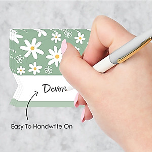 Big Dot of Happiness Sage Green Daisy Flowers - Floral Party Tent Buffet Card - Table Setting Name Place Cards - Set of 24
