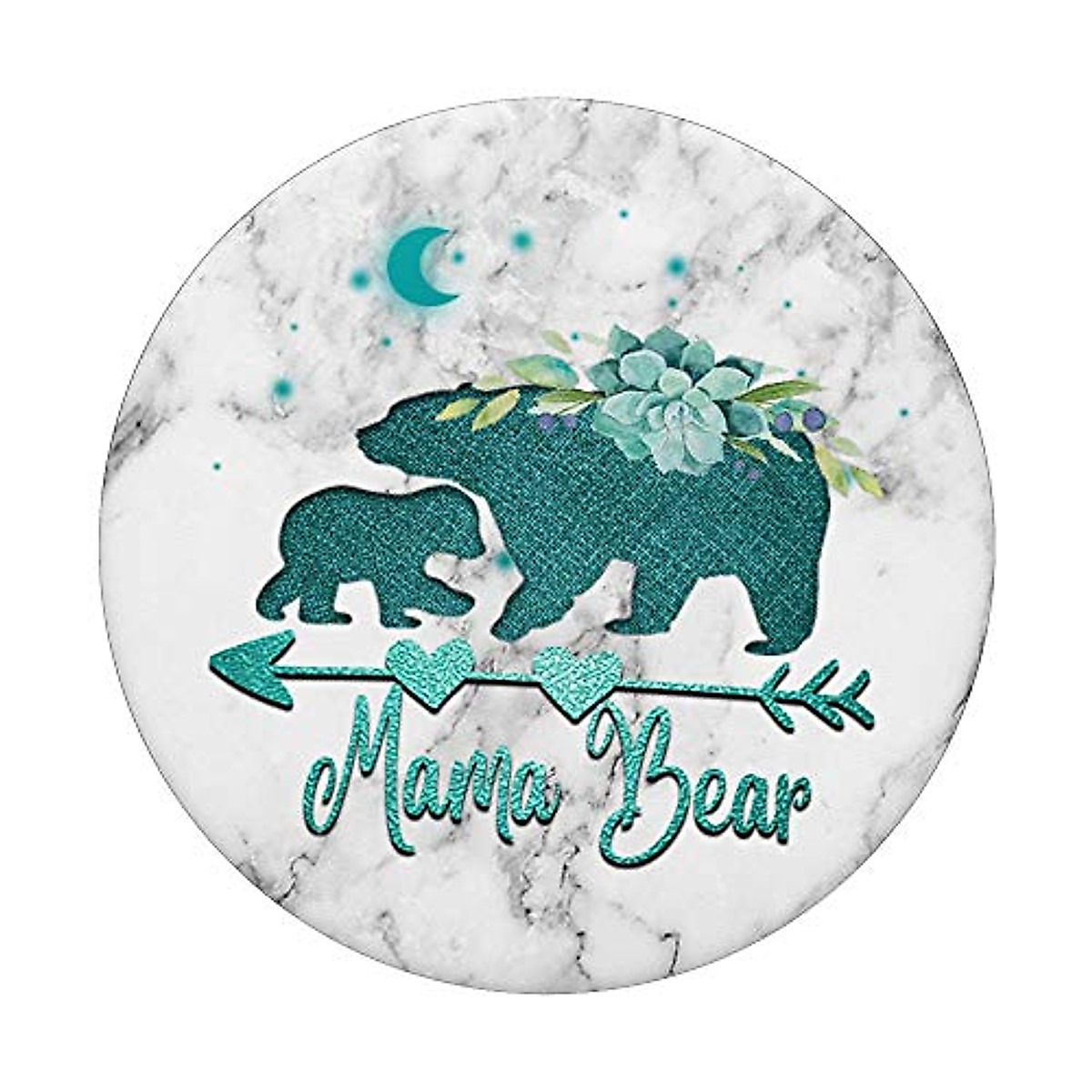 Floral Teal Mama bear with One cub White Gray Background PopSockets Swappable PopGrip