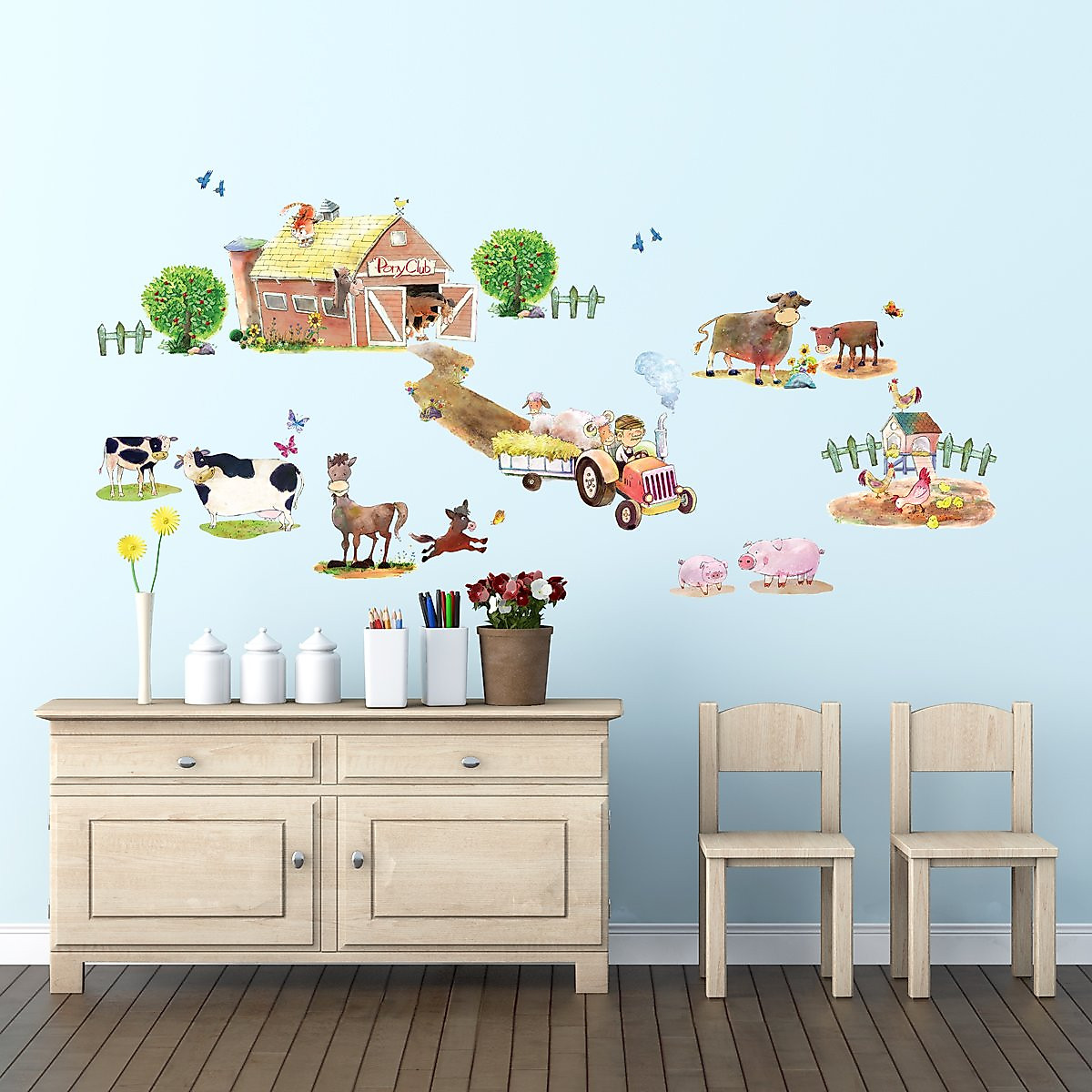 DECOWALL DWL-1407N Pony Club and Farm Animals Kids Wall Stickers Wall Decals Peel and Stick Removable Wall Stickers for Kids Nursery Bedroom Living Room Decor