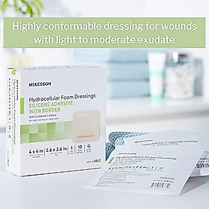 McKesson Hydrocellular Foam Dressings, Sterile, Silicone Adhesive with Border, Dimension 4 in x 4 in, Pad 3 in x 3 in, 10 Count, 1 Pack