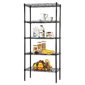 YYkokocat 5-Tier Wire Shelving Adjustable Metal Shelving Unit 48" H Storage Shelves Wire Rack Shelf Organizer for Closet Bathroom Kitchen, 750LB Capacity, 21.5L x 11.6W x 47.6H, Black