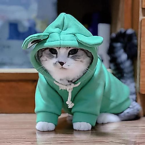 Richcatty Hoodies Funny Costume for Cat and Puppy Cute Frog Cosplay Clothes for Pets Soft Knitwear (Green Frog, S Pet Weight:3.3~5.5Lbs)