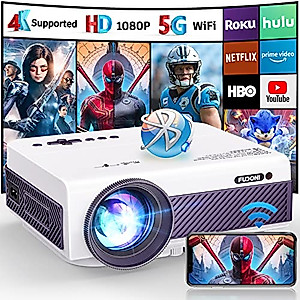 Projector with WiFi and Bluetooth, FUDONI Native 1080P Outdoor Projector 10000L Support 4K, Portable Movie Projector with Screen and Max 300", Compatible with iOS/Android/Laptop/TV Stick/HDMI/USB/VGA
