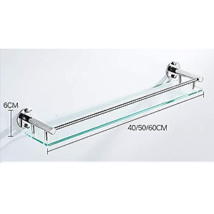 Riyyow Bathroom Glass Shelf Tempered Glass Shelf with Rail Wall Mounted, Stainless Steel Chrome Finished Storage (Size : 40CM)