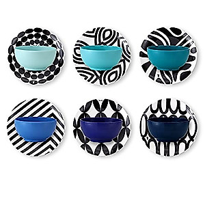 French Bull Assorted Plates-6 Piece Set-Melamine Dinnerware, Serving, Party, Platter, Dish, 6" - Black and White Assorted