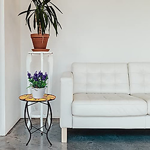 NewVees Sun Patio Side Table, Small Patio Outdoor Side Table, Plant Table,Metal Glass End Table for Porch Garden Yard Pool.