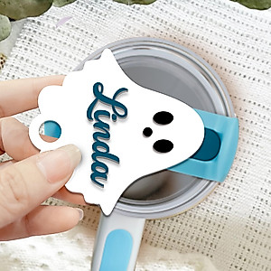 40/30 oz Personalized Ghost Tumbler Topper, Tumbler Cup Accessory, Boo Tumbler Name Tag, Halloween Tumbler, Name Plate