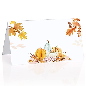 100 Pcs Thanksgiving Place Card Fall Table Place Card Pumpkin Place Card Guest Seating Tent Card Folded Name Card for Thanksgiving Bridal Shower Birthday Harvest Party Supplies, 3.5 x 3.9 Inch