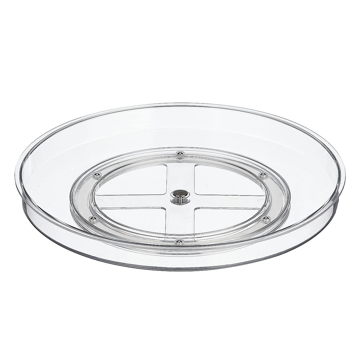 mDesign Lazy Susan Turntable Plastic Spinner for Kitchen/Bathroom, Pantry, Fridge, Cupboards, or Counter Organizing, Fully Rotating Organizer for Food, 11.5" Round - Lumiere Collection - Clear